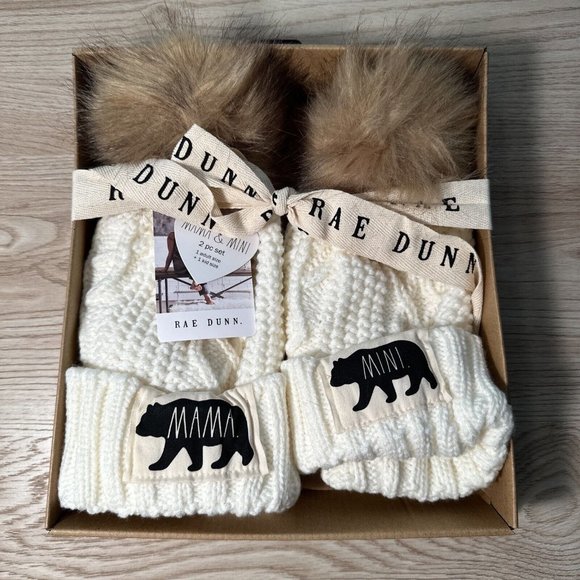 Rae Dunn | Accessories | Rae Dunn Mama And Mini Bear Hat Set White ...